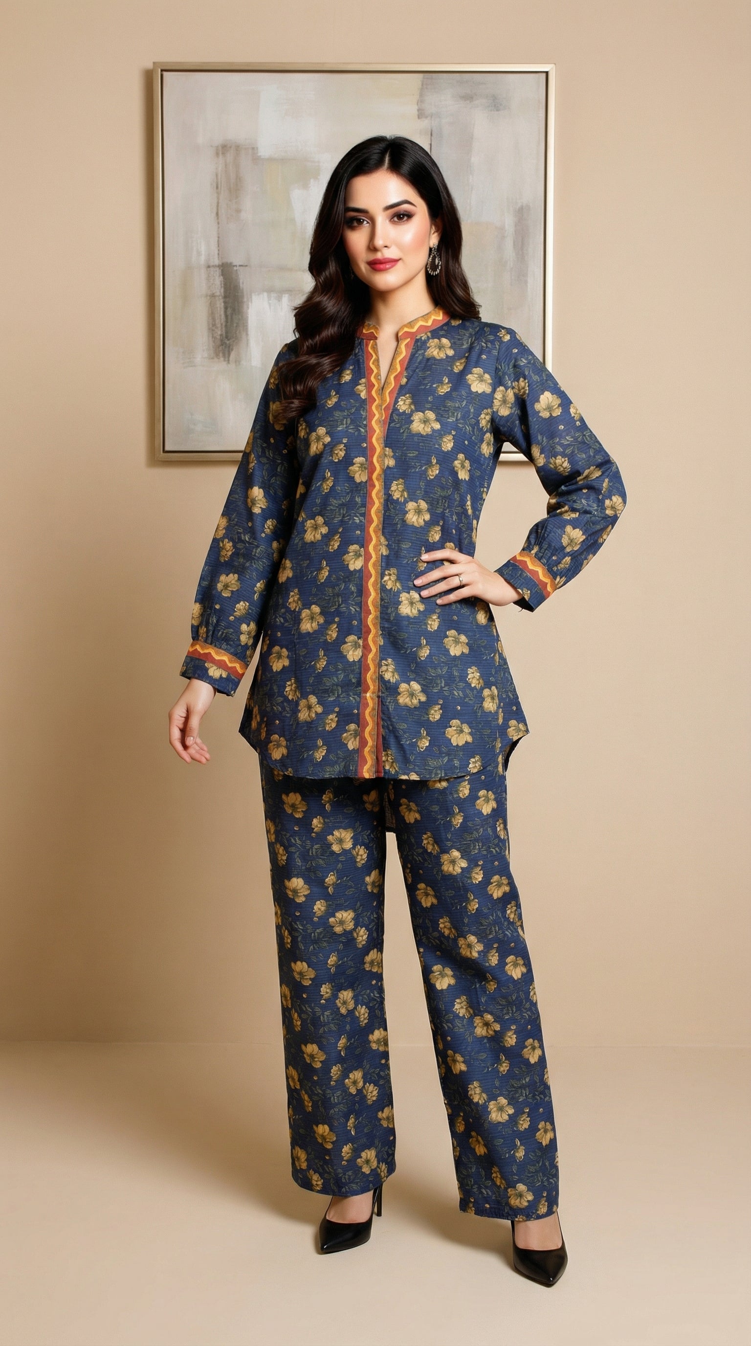 Midnight Flora Co-Ord Set | Printed Cotton Two-Piece Suit – Amsa Apparels
